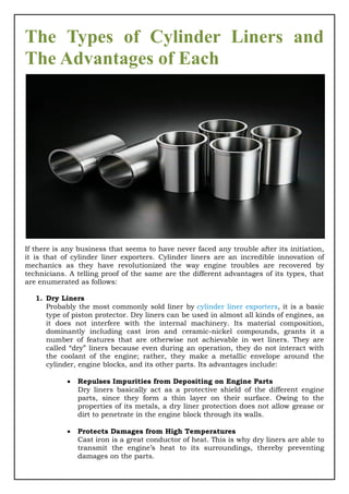 Types of Cylinder Liners and The Advantages | PDF