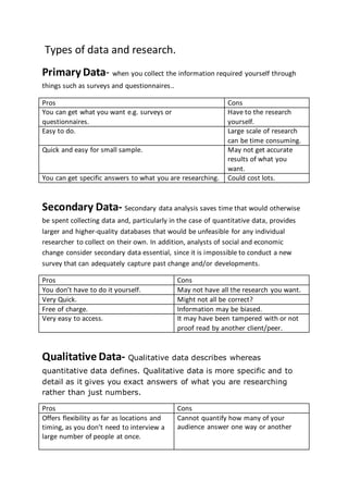 Types of data and research | DOCX | Science