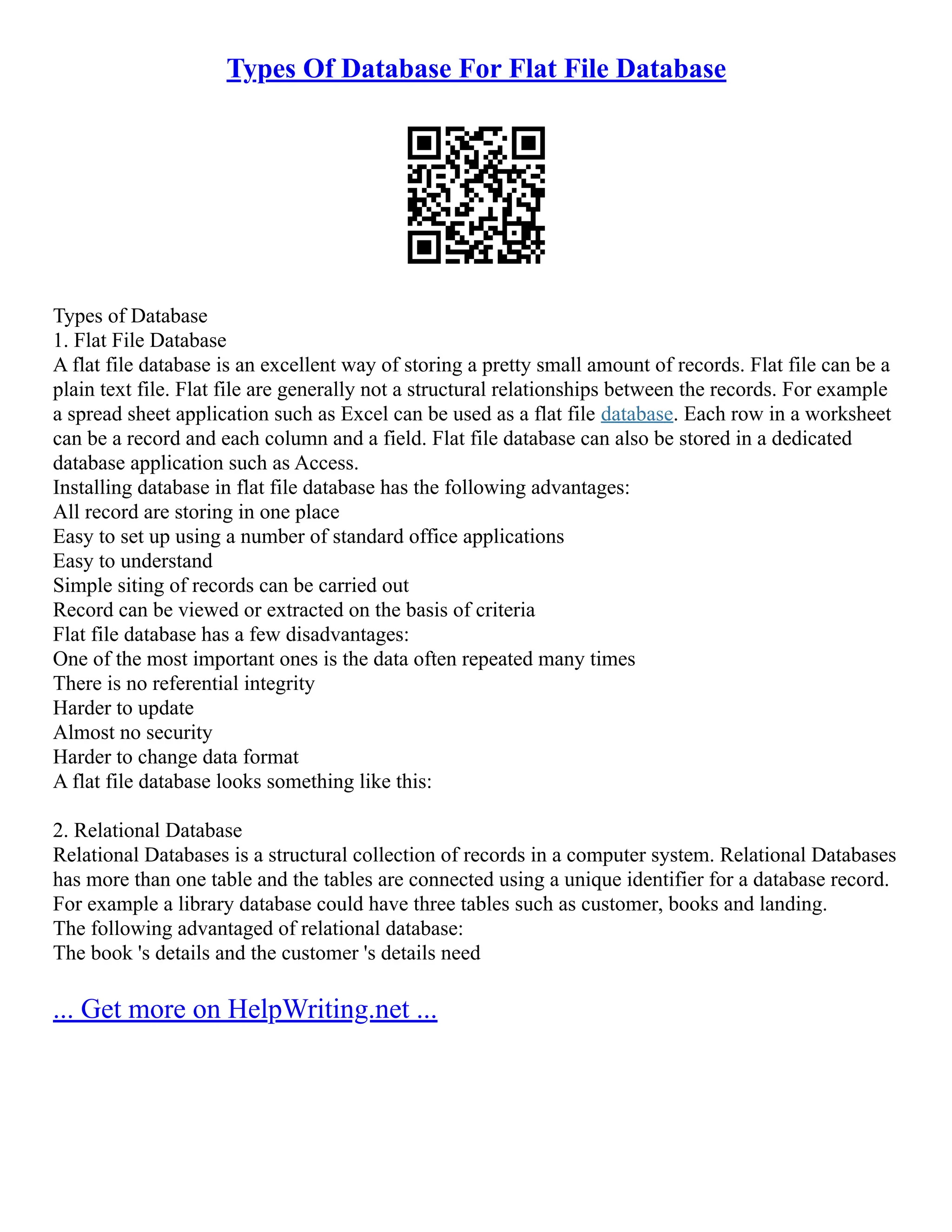 Types Of Database For Flat File Database Pdf