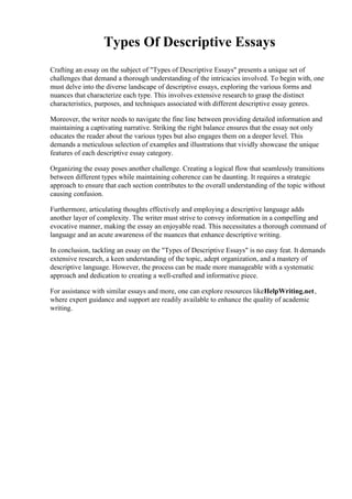 Types Of Descriptive Essays | PDF