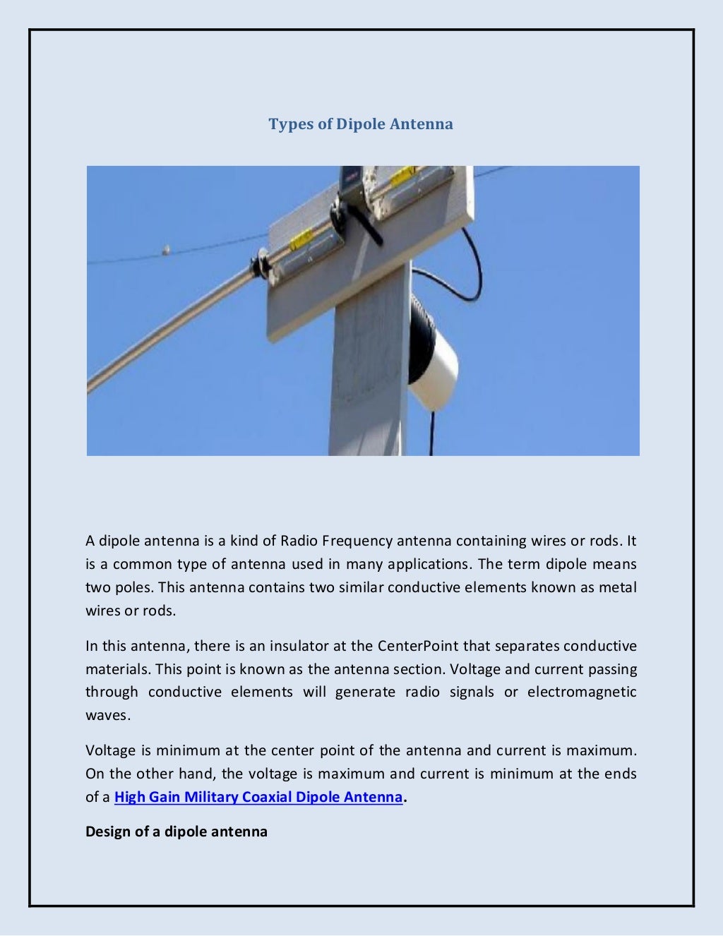 Types of Dipole Antenna | PDF