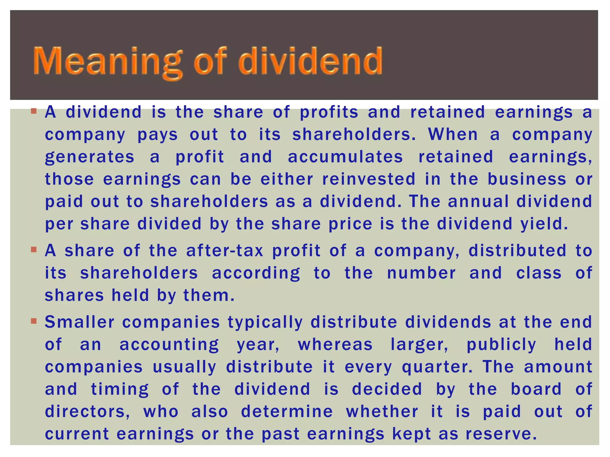 Types of Dividend | PPTX | Stocks and Bonds | Personal Investing