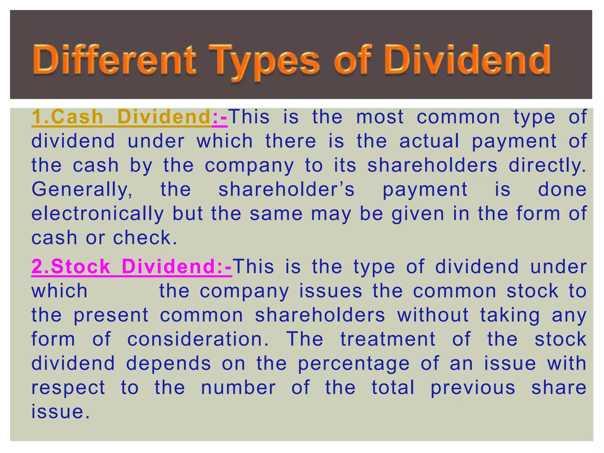 Types of Dividend | PPTX | Stocks and Bonds | Personal Investing
