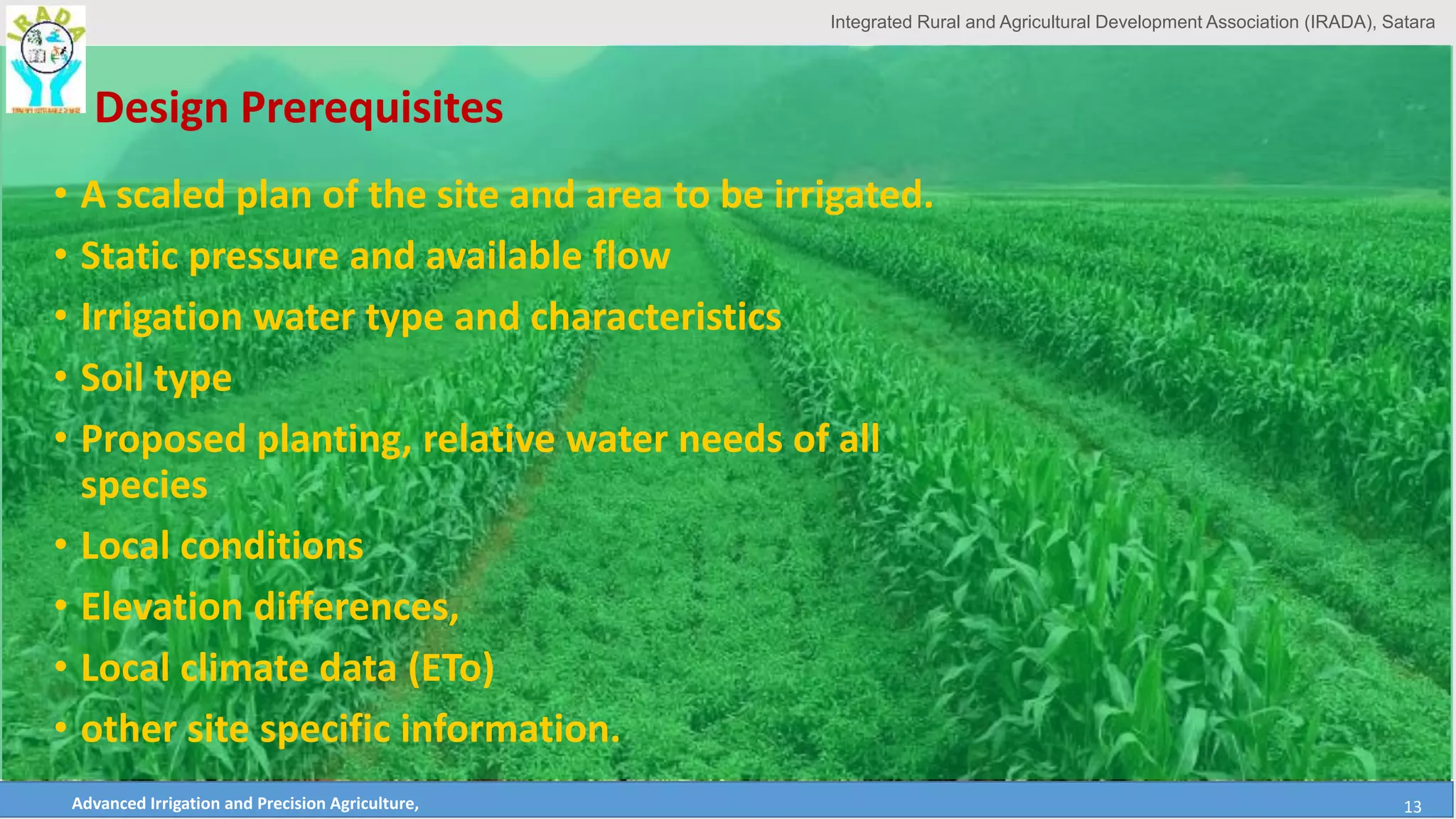 Types of Drip Irrigation and Design Data Requirement | PPT