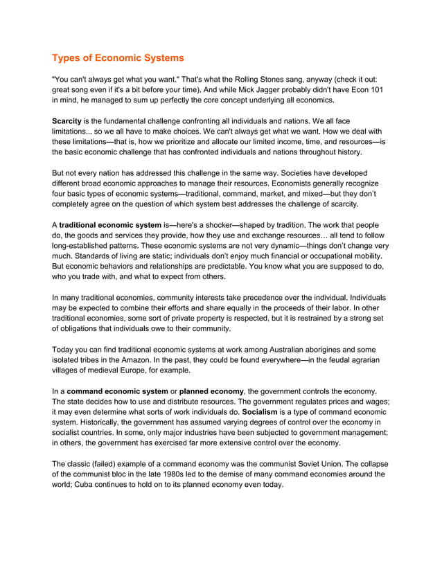 Types of economic systems | DOCX