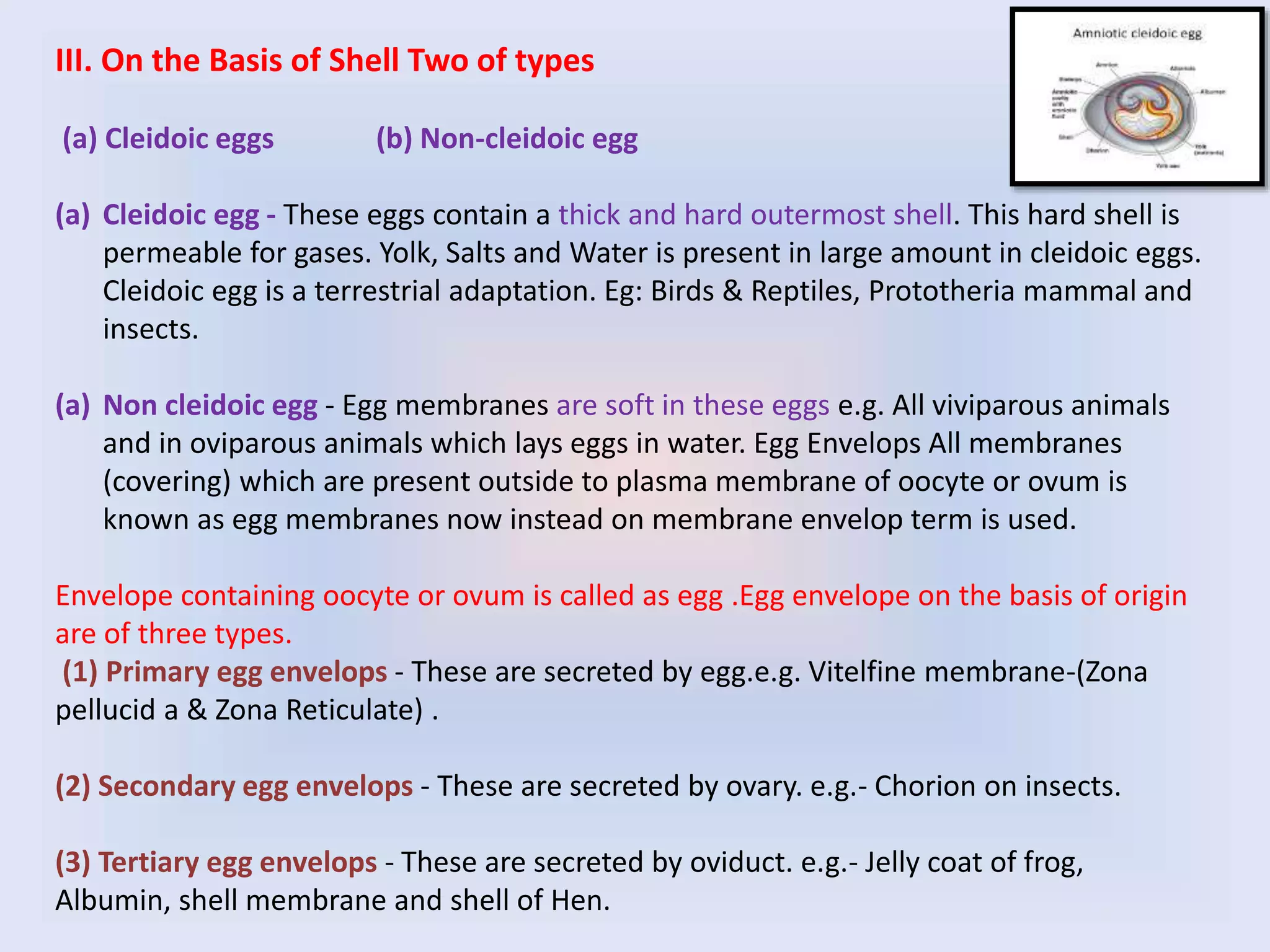 Types of egg, Classification of eggs, Structure of frog egg, Structure of chick egg, | PPTX