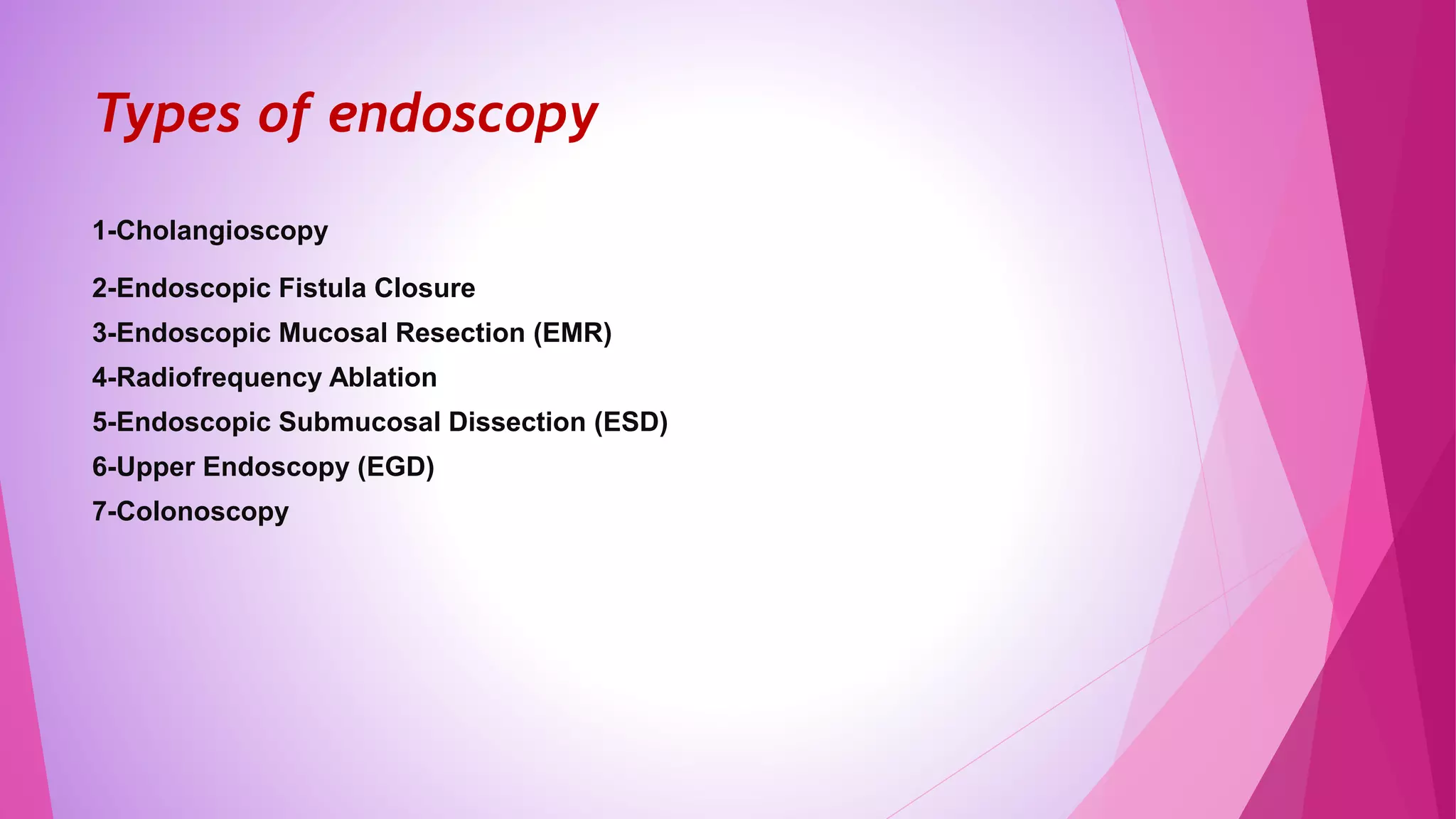 Types of endoscopy المناظيروالانواع الطيبه | PPSX