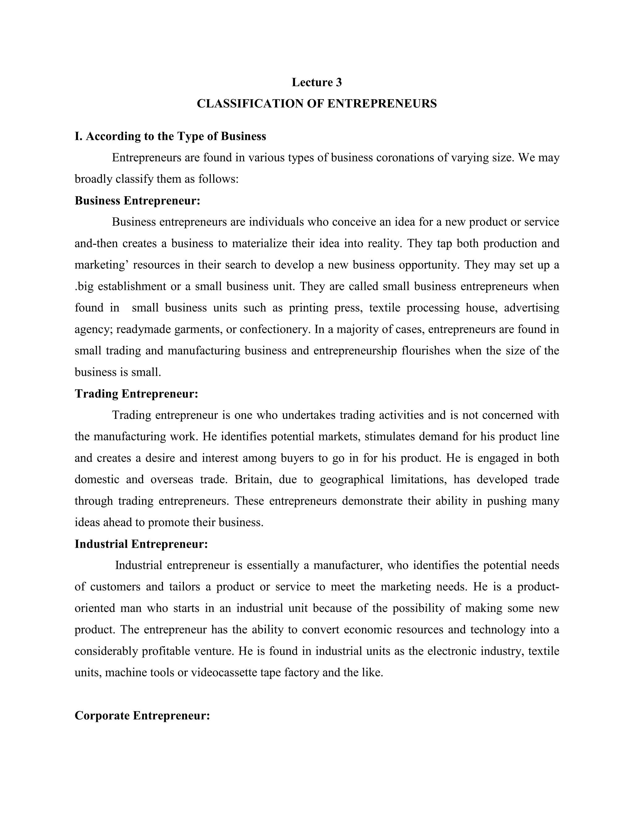 Types of enterepreneurship | PDF