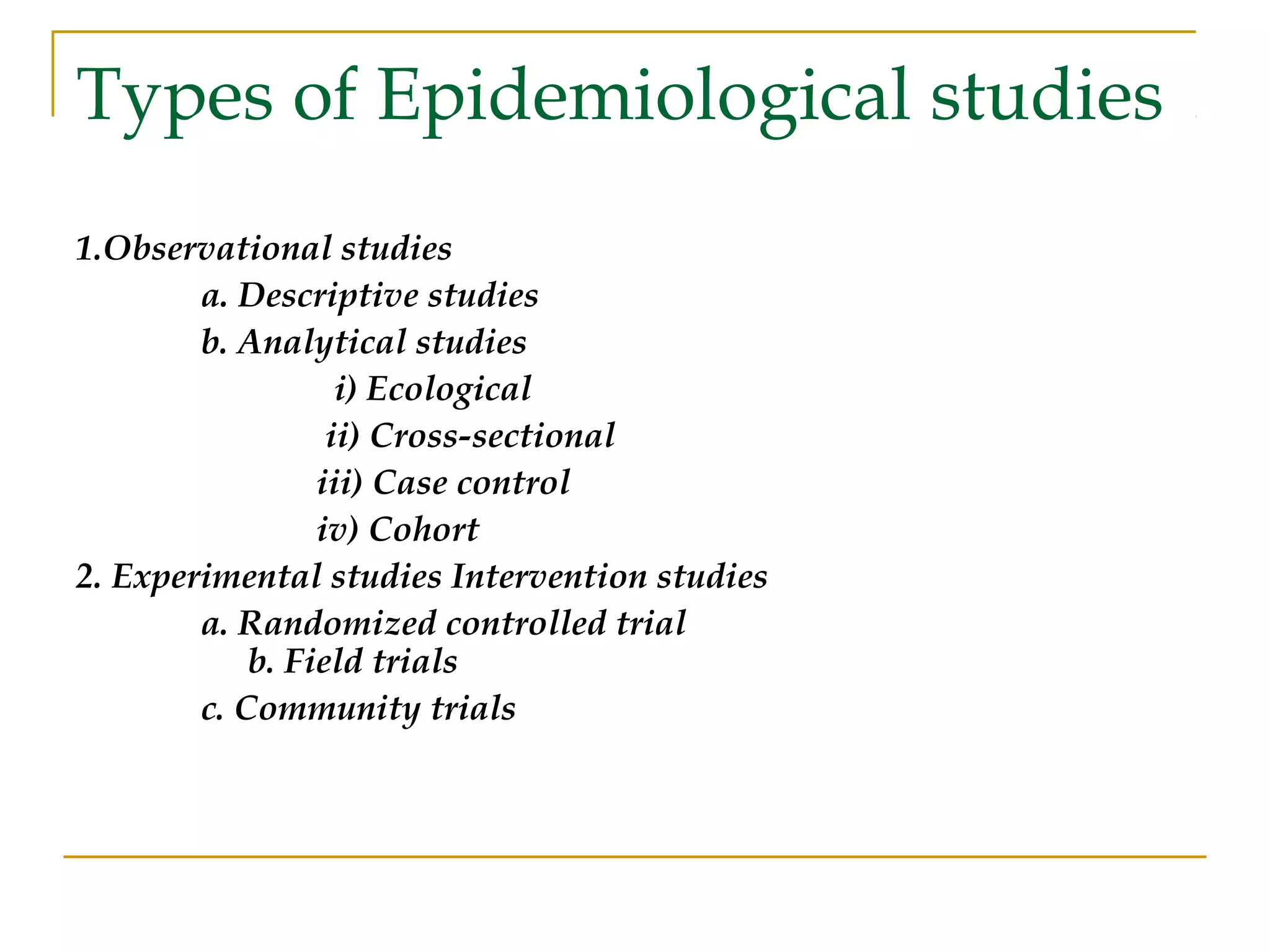 Types of epidemiological designs | PPT