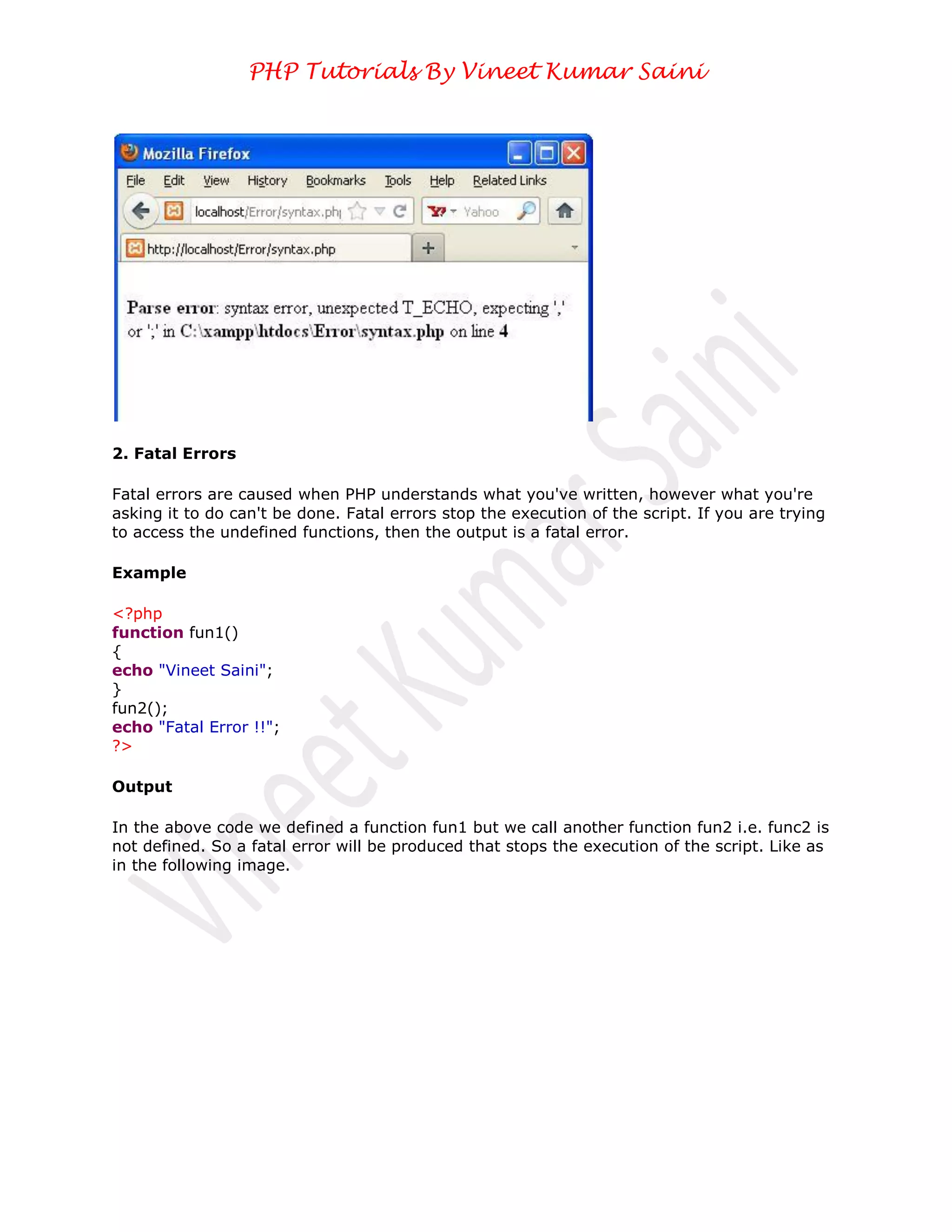 Types of Error in PHP | PDF