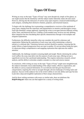 Types Of Essay | PDF | Homework and Study | Education