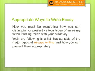 Types of Essay – My Assignment Help | PPTX