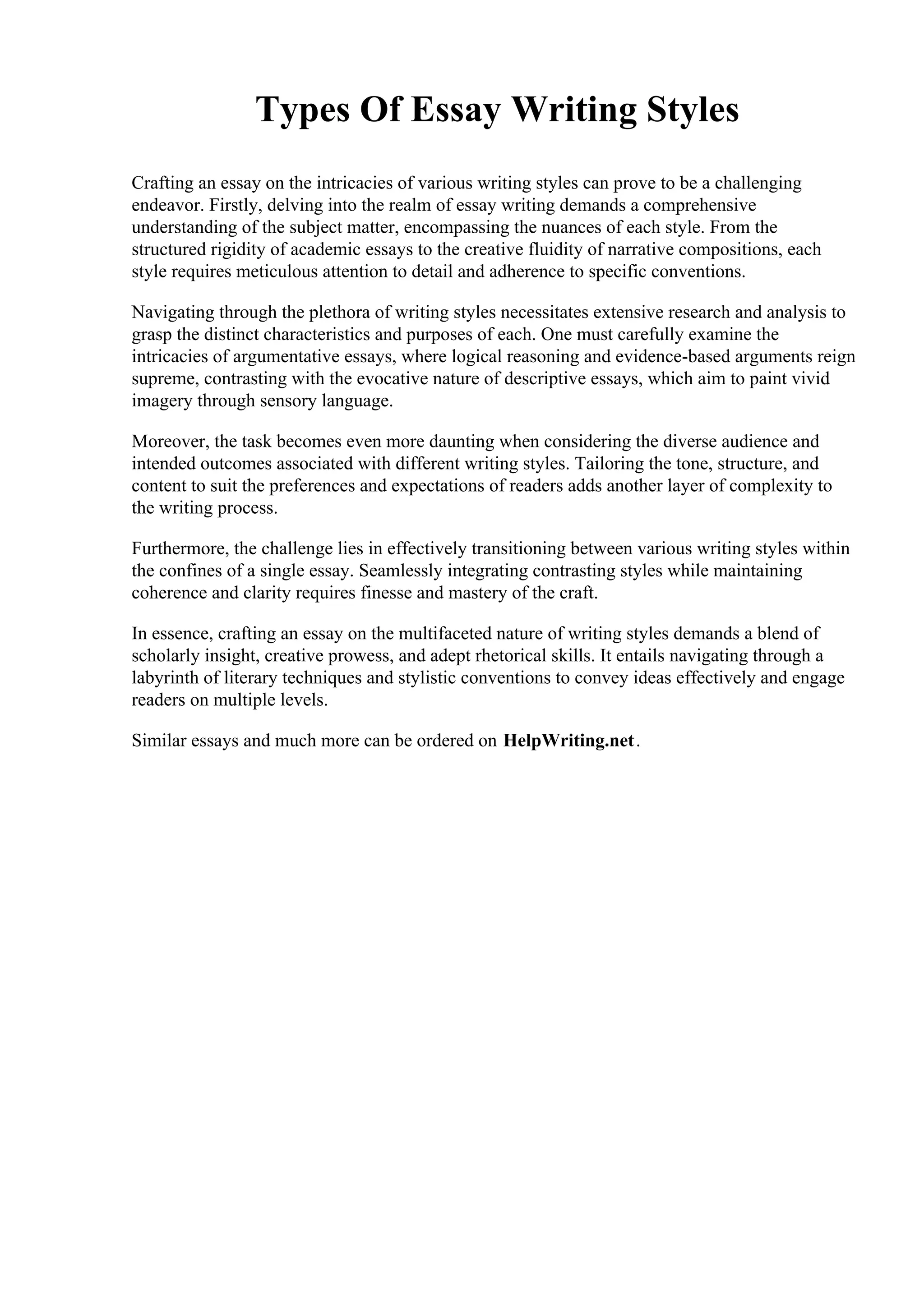 Types Of Essay Writing Styles. The University of Tampa | PDF