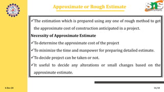 Types of estimate - Estimation, Costing and Valuation Engineering | PPTX
