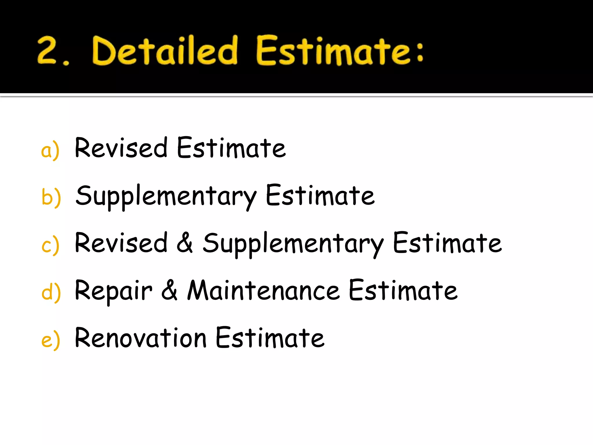 Types of estimates, checklist of items of work, role of estimator | PPTX