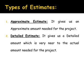 Types of estimates, checklist of items of work, role of estimator | PPTX