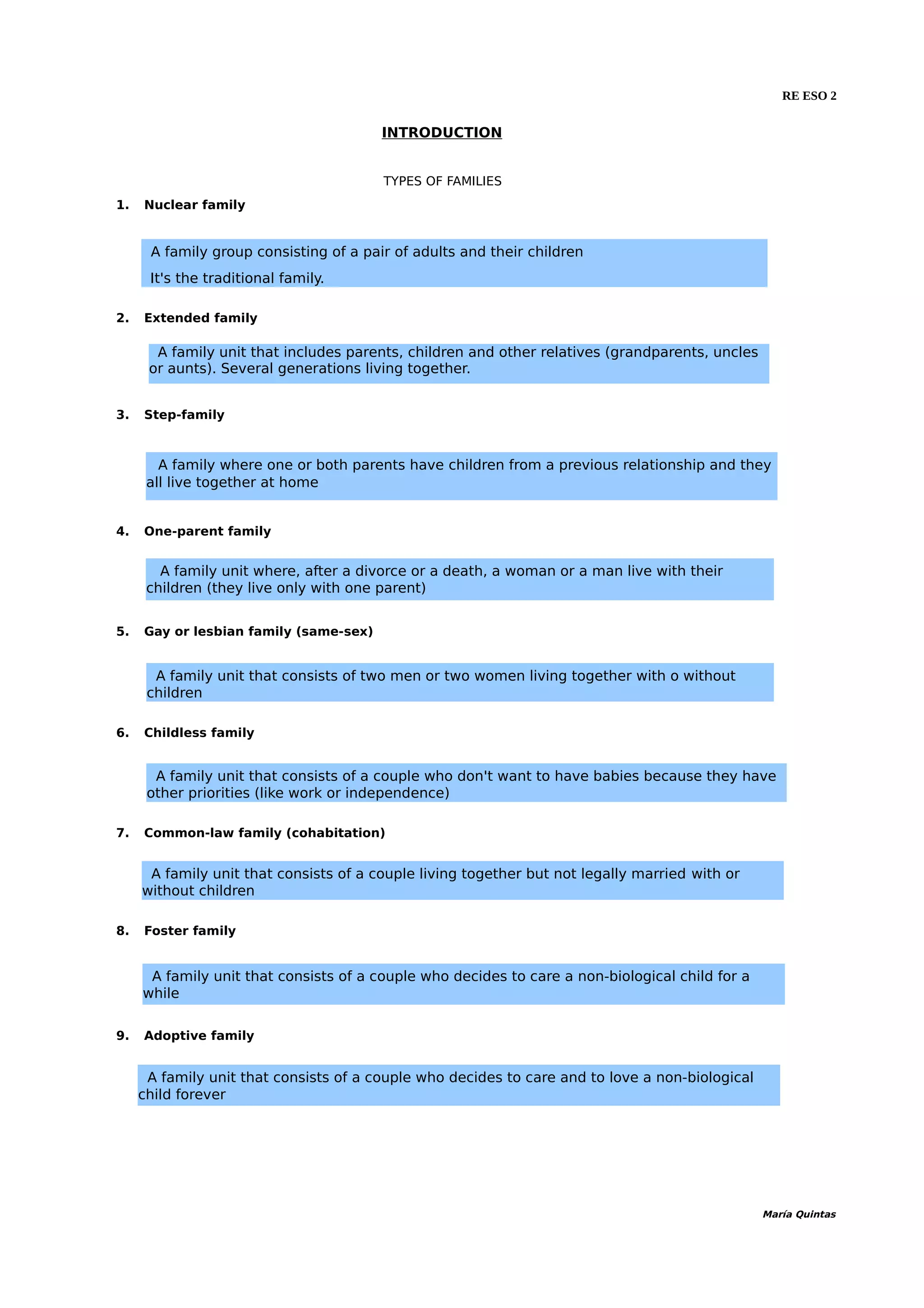 Types of Family Structures RE ESO 2 | PDF