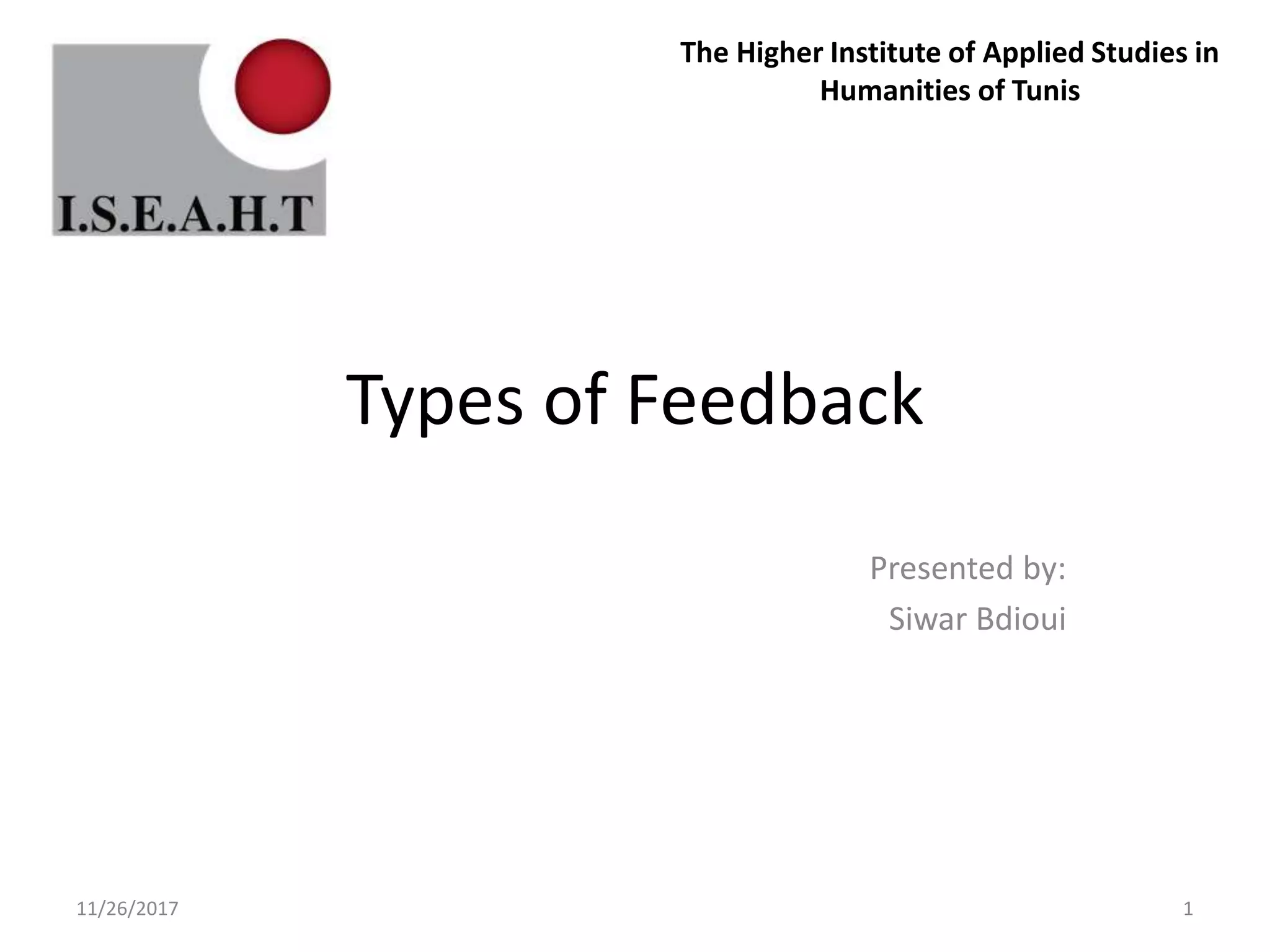 Types of feedback | PPTX | Educational Assessment | Education