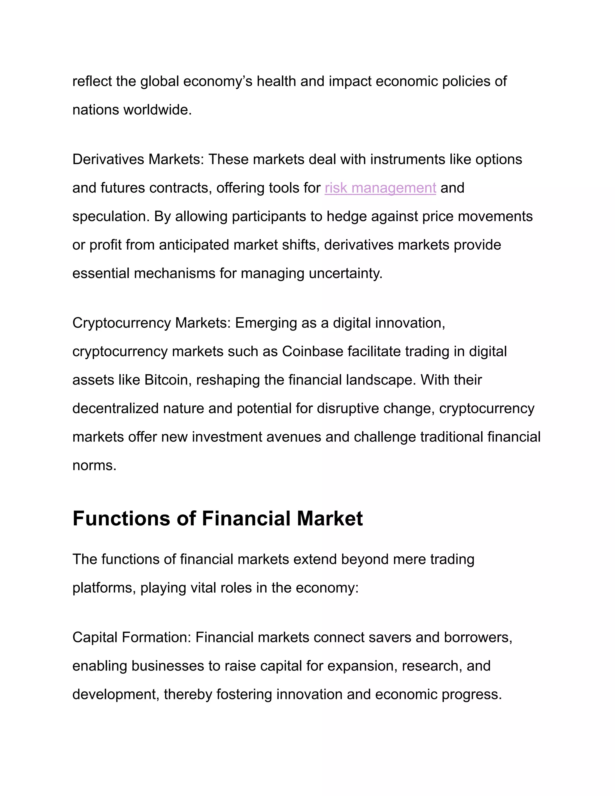 Types of financial markets and their functions | PDF
