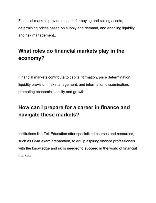Types of financial markets and their functions | PDF