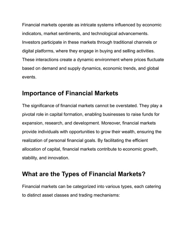 Types of financial markets and their functions | PDF