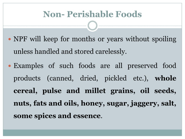 Types of food based on its perishability - DR KG/KCET
