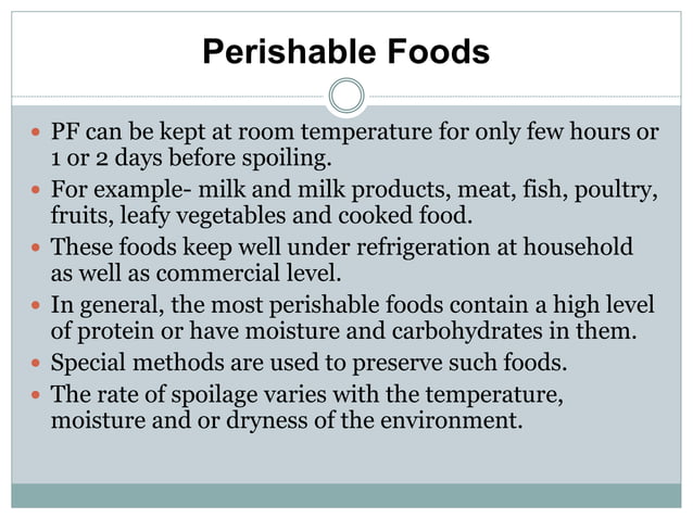 Types of food based on its perishability | PDF