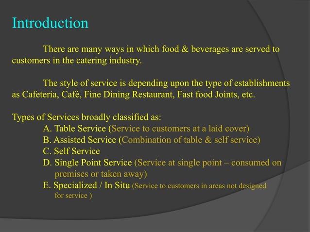 Types of food & beverage service | PPTX | Bars & Restaurants | Attractions