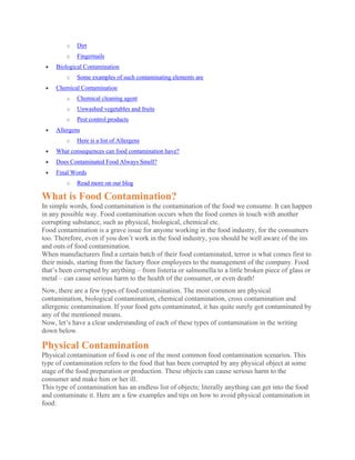 Types of food contamination | PDF