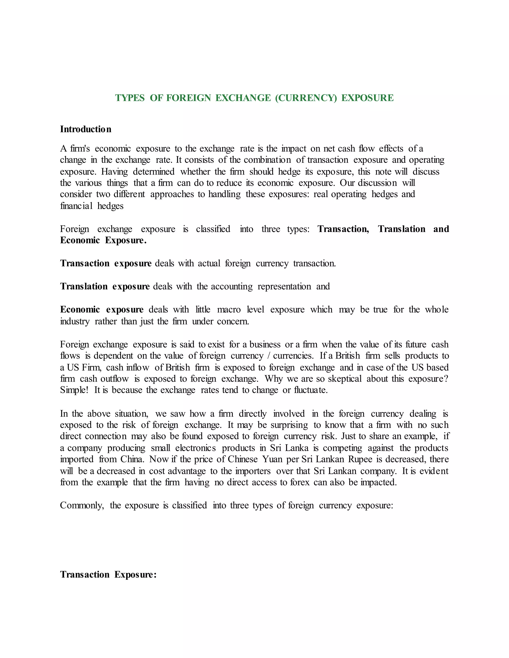 Types of foreign exchange (currency) exposure | DOCX