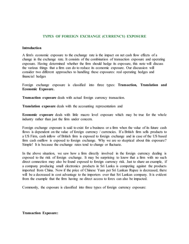 Types of foreign exchange (currency) exposure | PDF