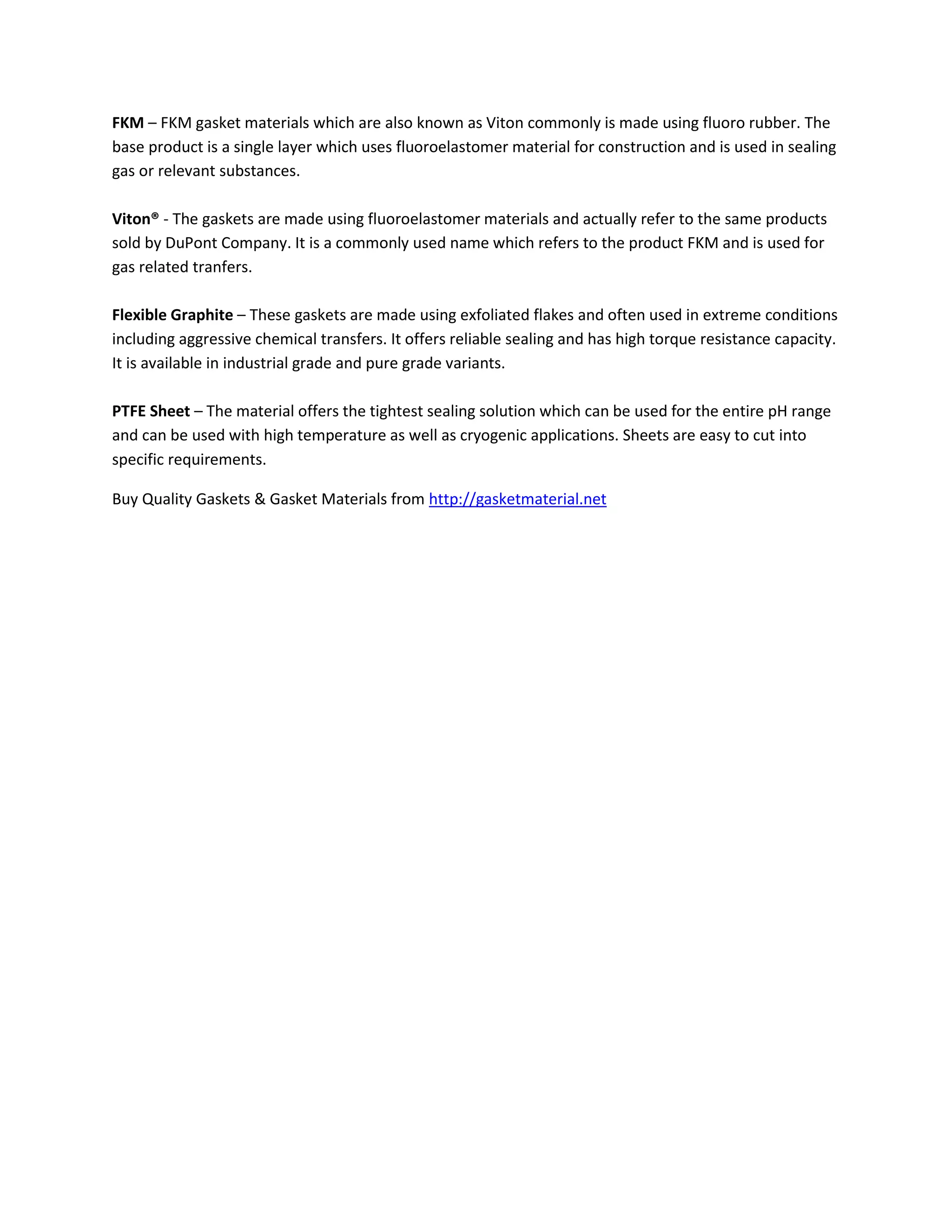 Types of gasket materials | DOCX