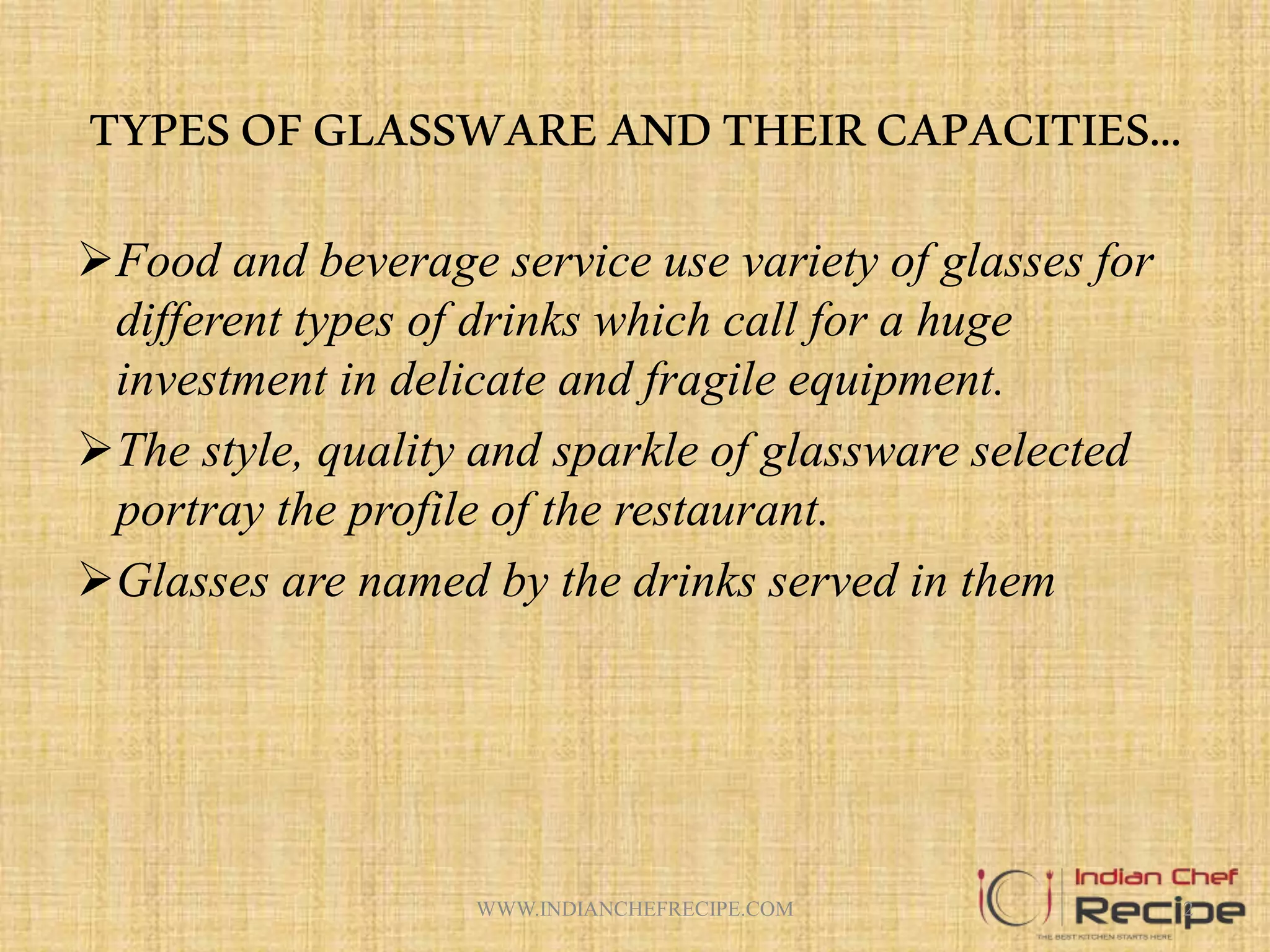 TYPES OF GLASSWARE USED IN RESTAURANT | PPTX