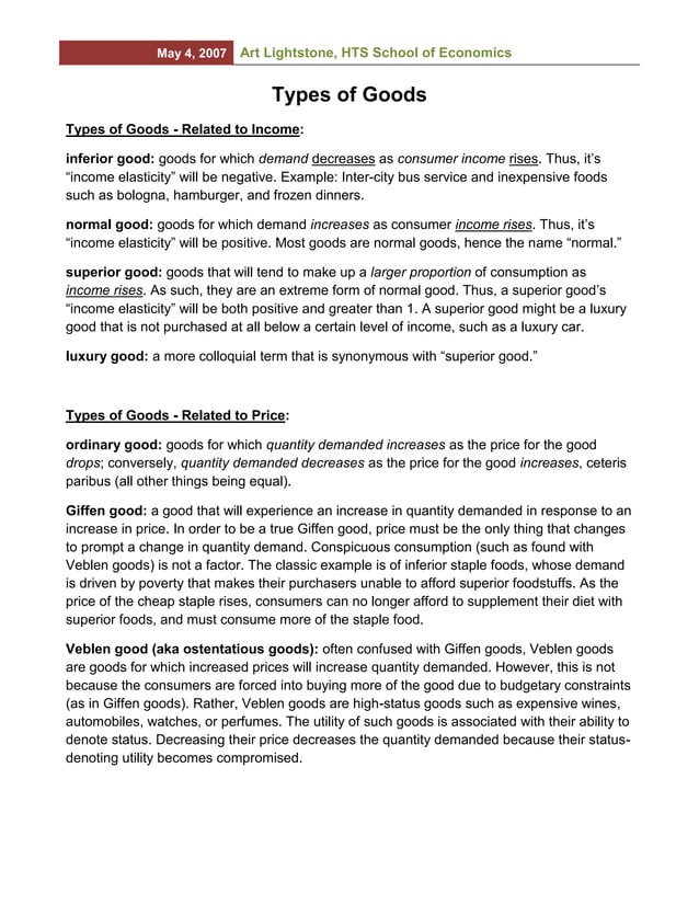 Types of goods | PDF | Business | Business and Finance