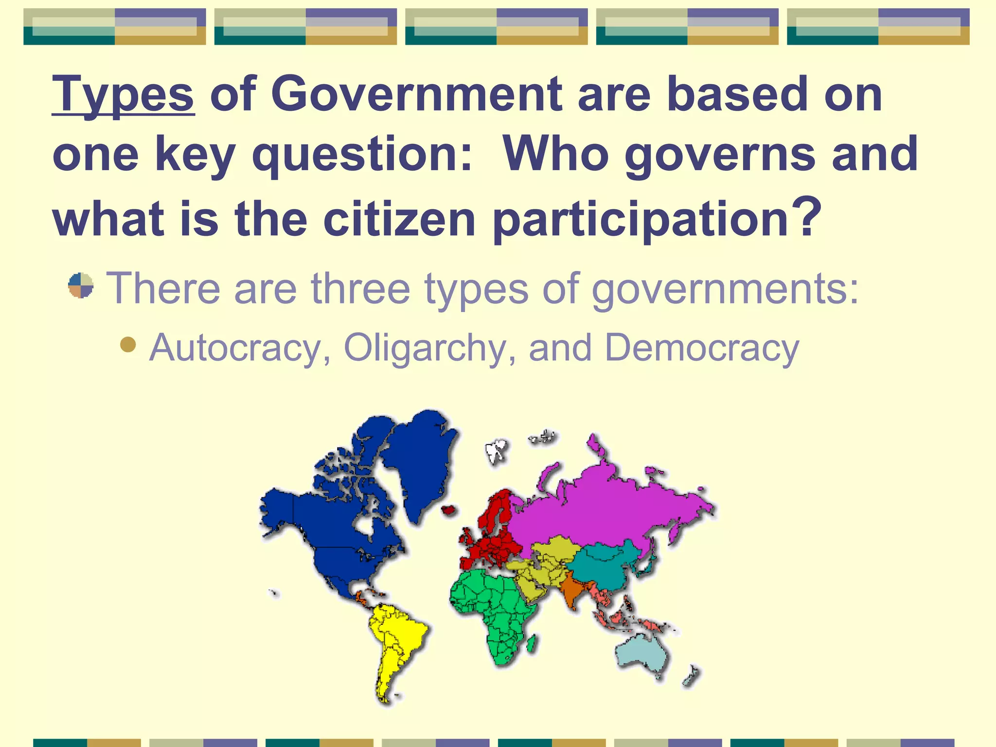Types Of Government Autocracy, Oligarchy, Democracy | PPT