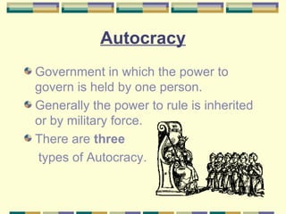 Types Of Government Autocracy, Oligarchy, Democracy | PPT
