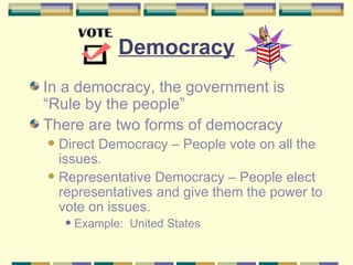 Types Of Government Autocracy, Oligarchy, Democracy | PPT