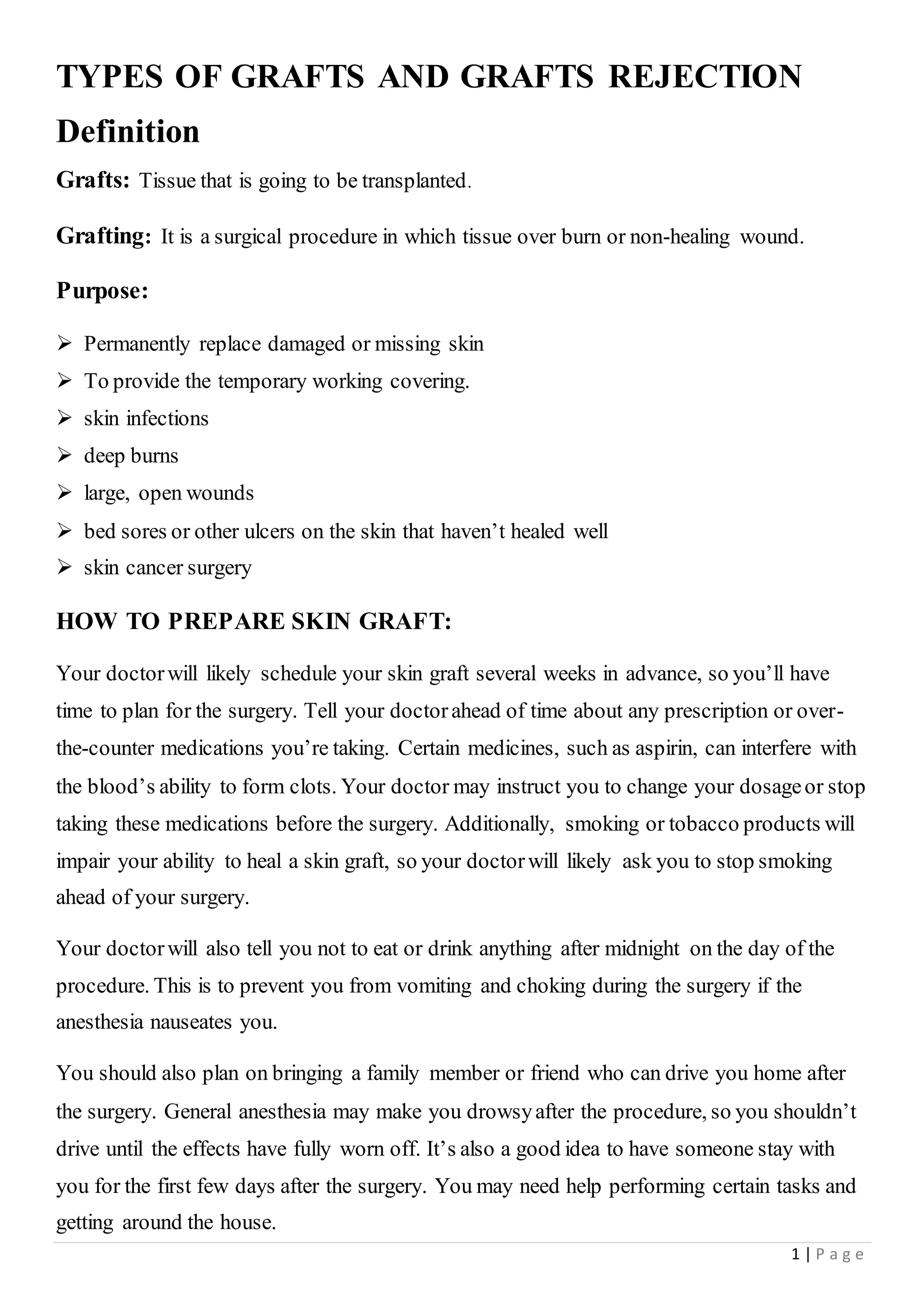 Types of grafts and grafts rejection | DOCX