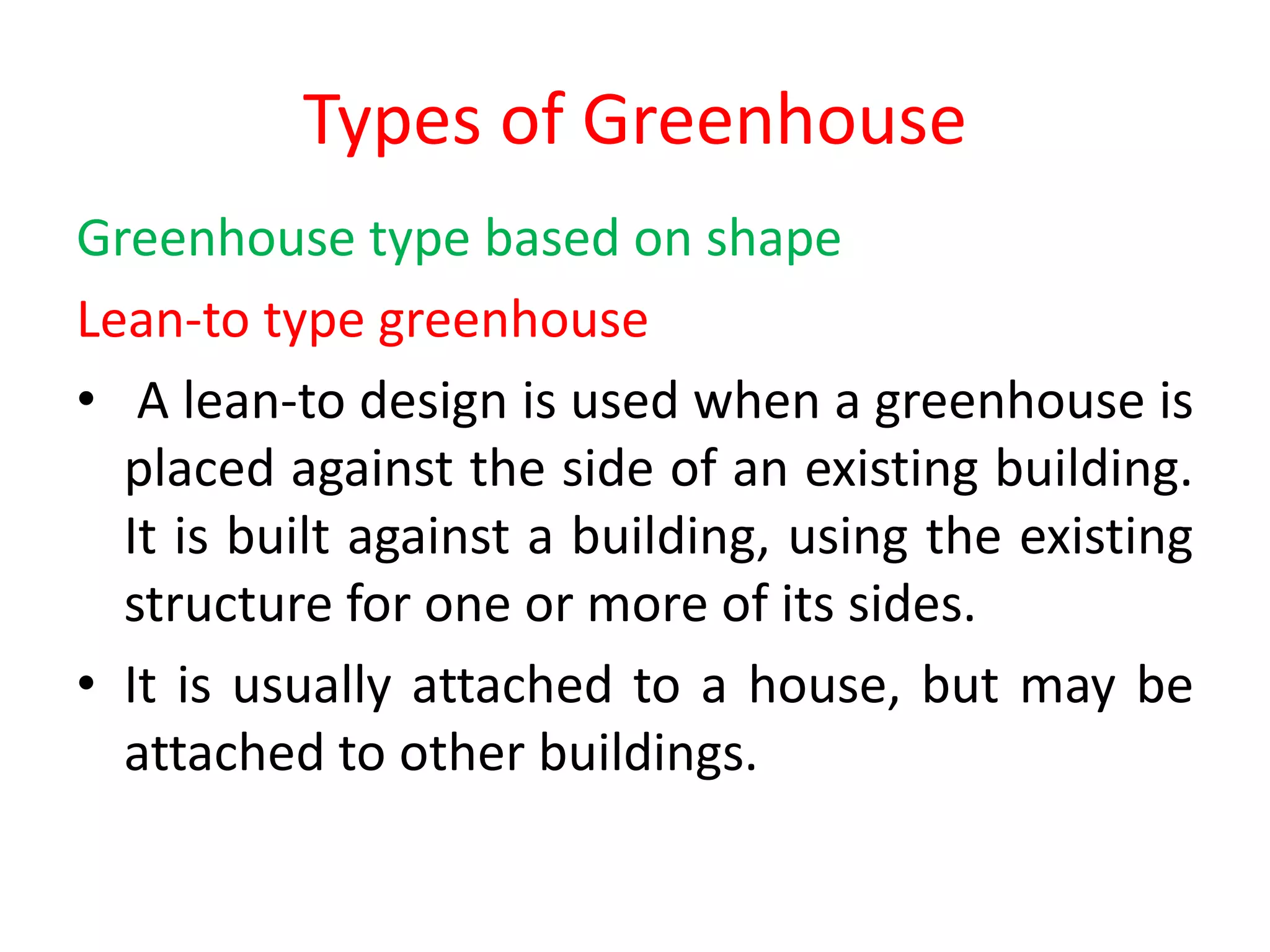 Types of Greenhouse | PPTX | Woodworking | Arts and Crafts