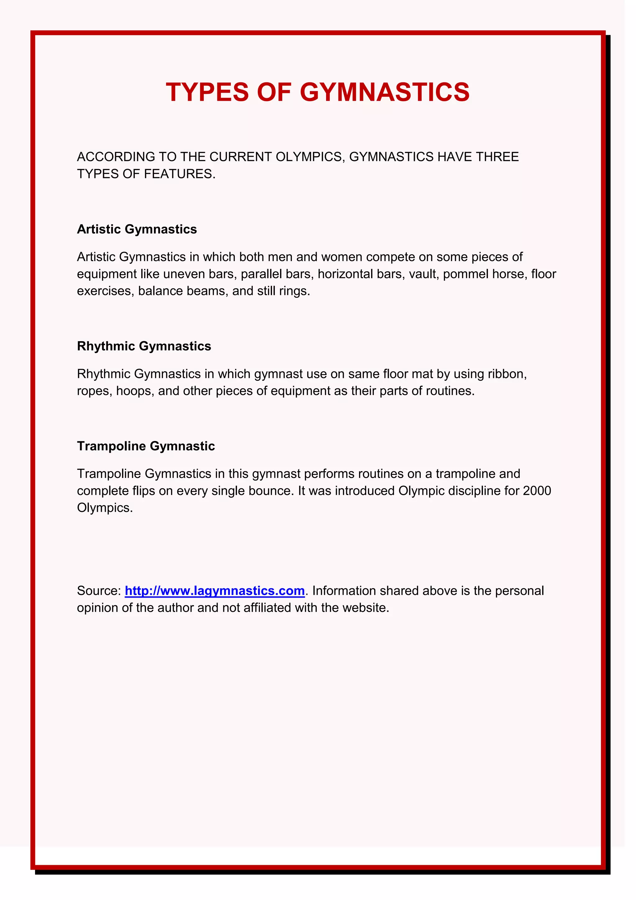 Types of Gymnastics | PDF