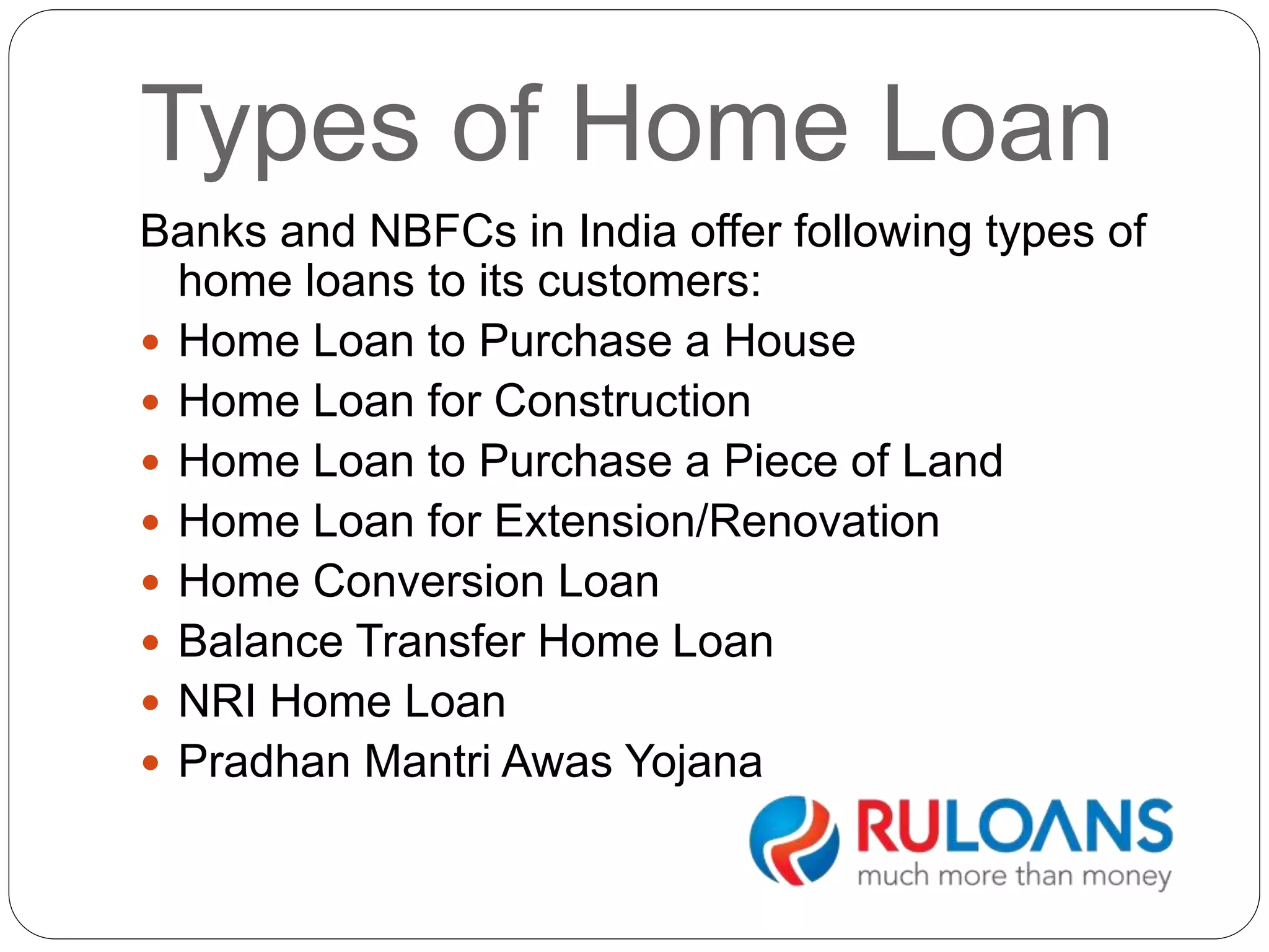 Types of home loan in india | PPTX