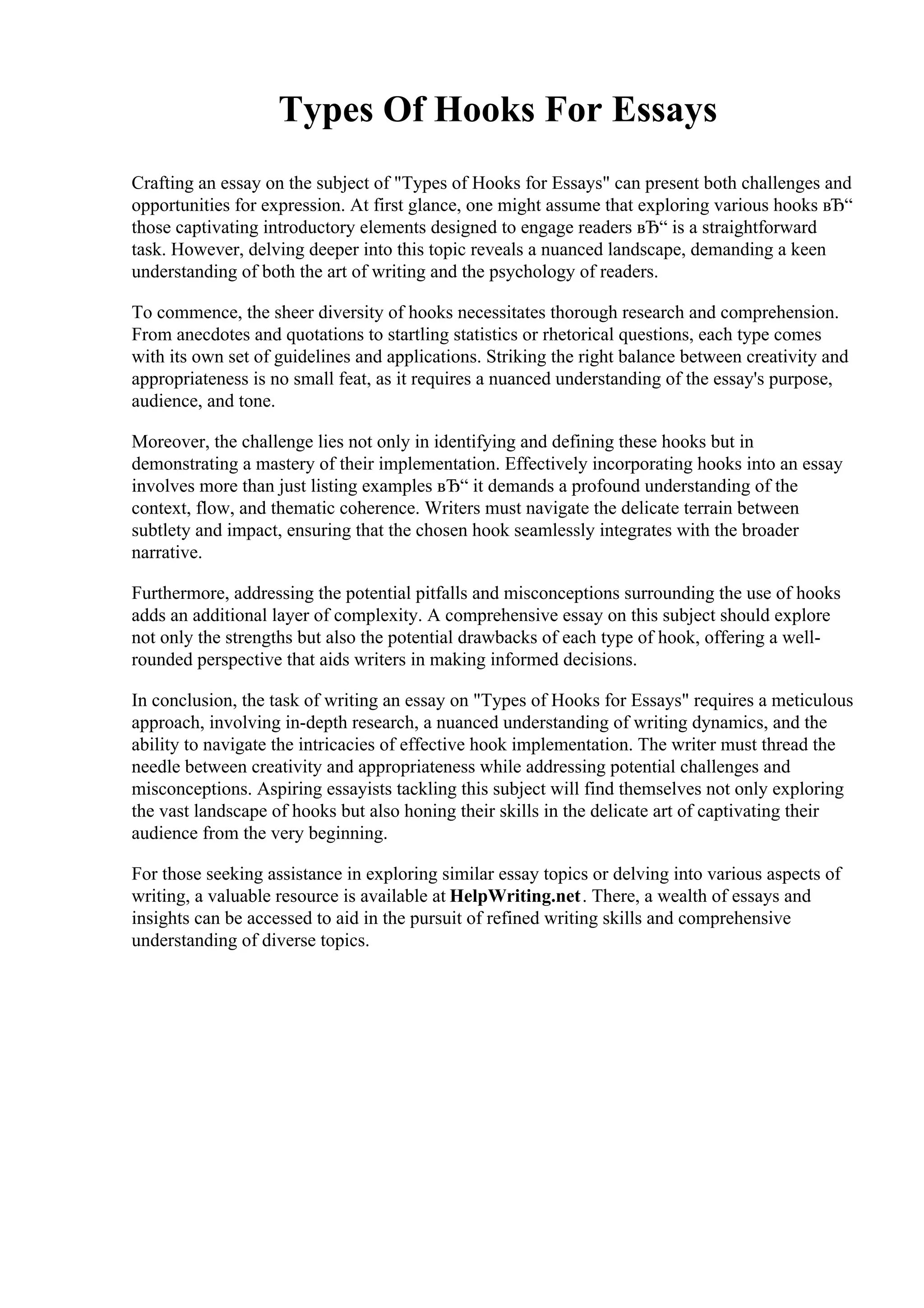 Types Of Hooks For Essays.pdf | Arts and Crafts | Hobbies & Interests