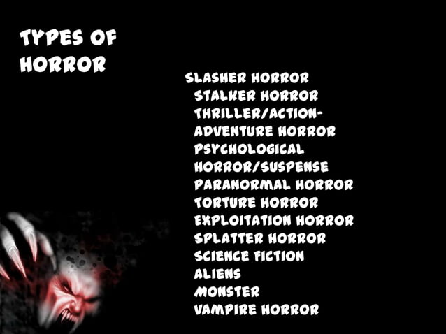 Types of horror | PPSX | Horror | Genres