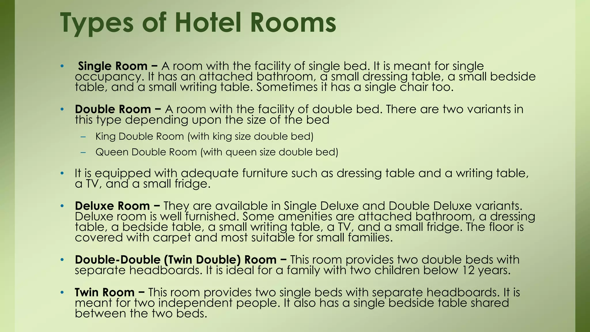 Types of Hotel & Room | PDF | Hotels and Motels | Travel Type