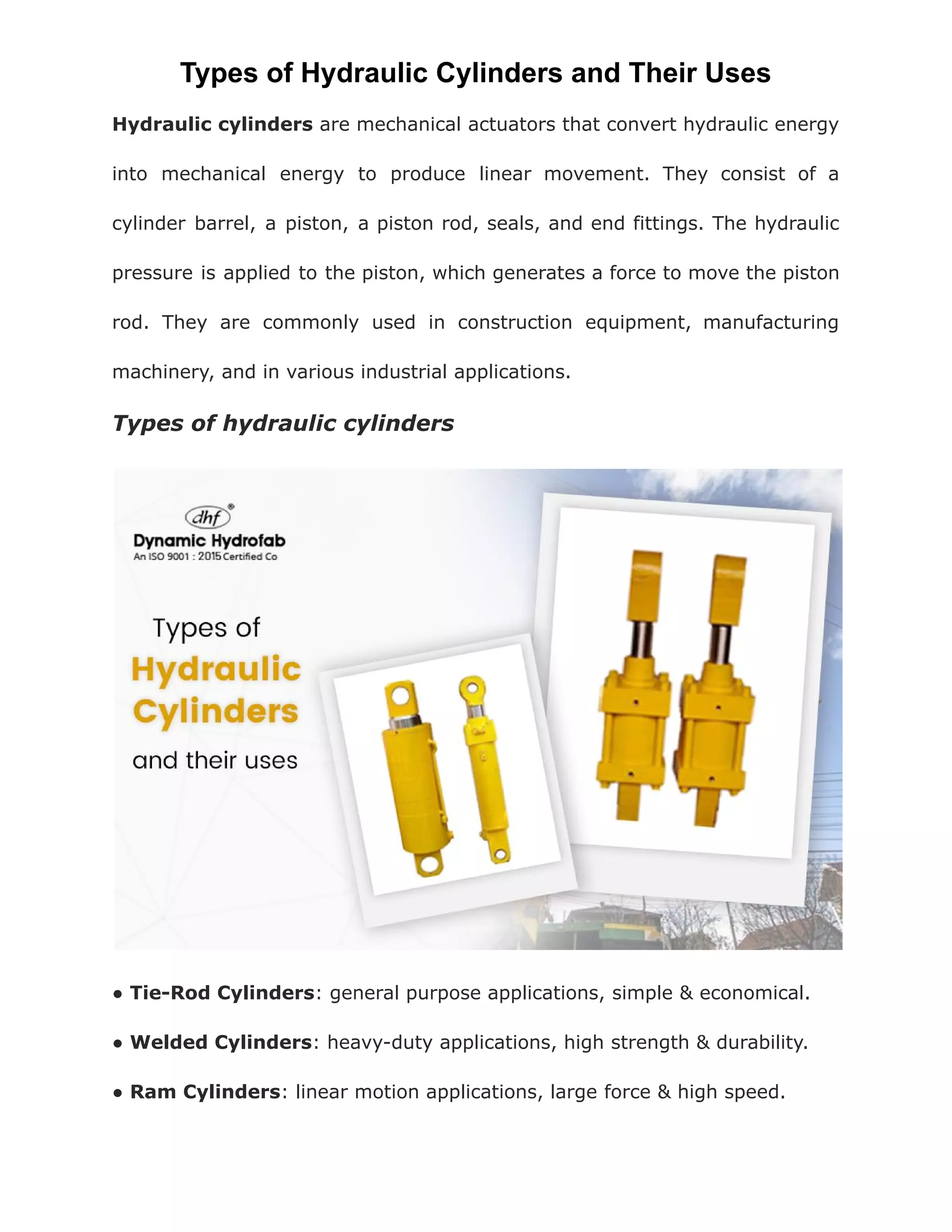 Types of Hydraulic Cylinders and Their Uses | PDF | Commercial Trucks | Auto Body Styles