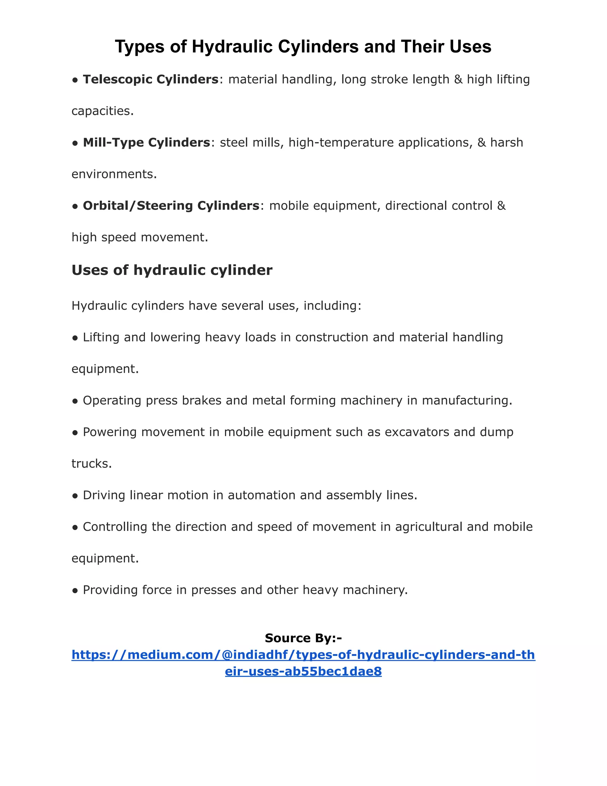 Types of Hydraulic Cylinders and Their Uses | PDF | Commercial Trucks ...