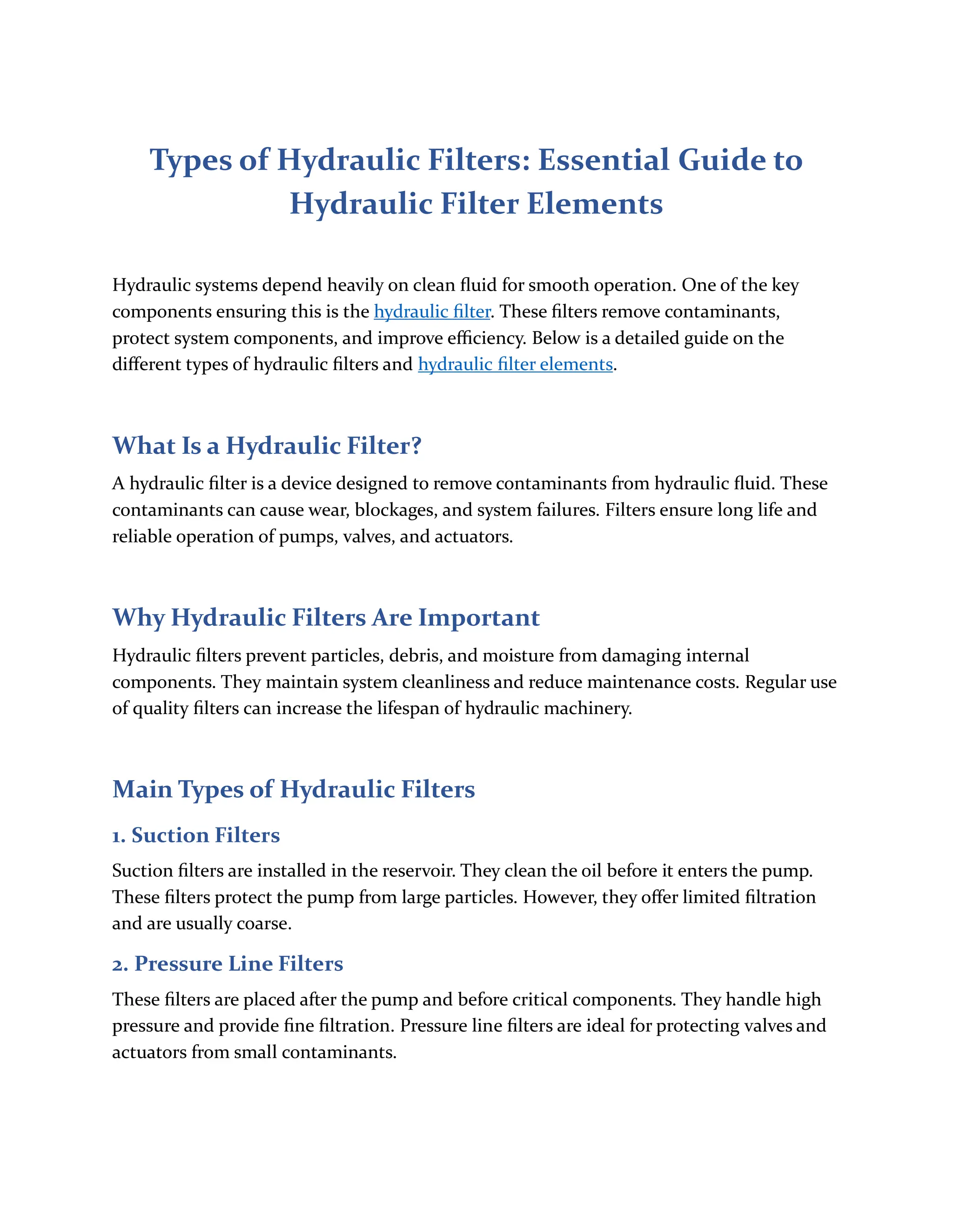 Types of Hydraulic Filters | Complete Guide to Hydraulic Filter ...