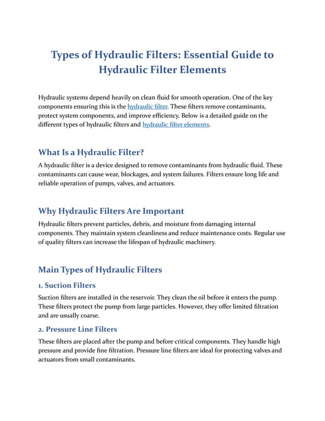 Types of Hydraulic Filters | Complete Guide to Hydraulic Filter ...
