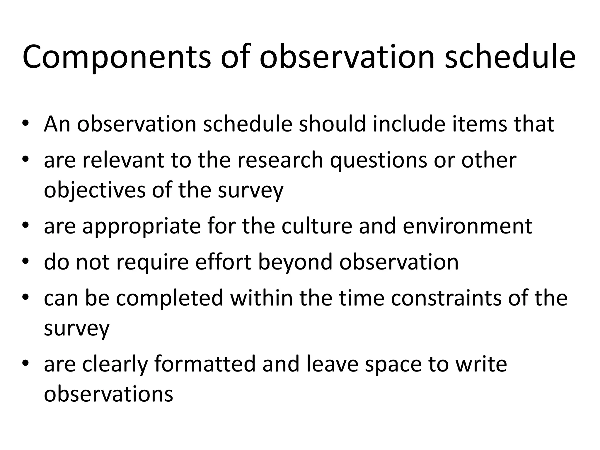Types of instruments (observation schedule, rating scales, criterion ...
