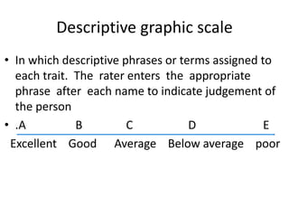 Types of instruments (observation schedule, rating scales, criterion ...